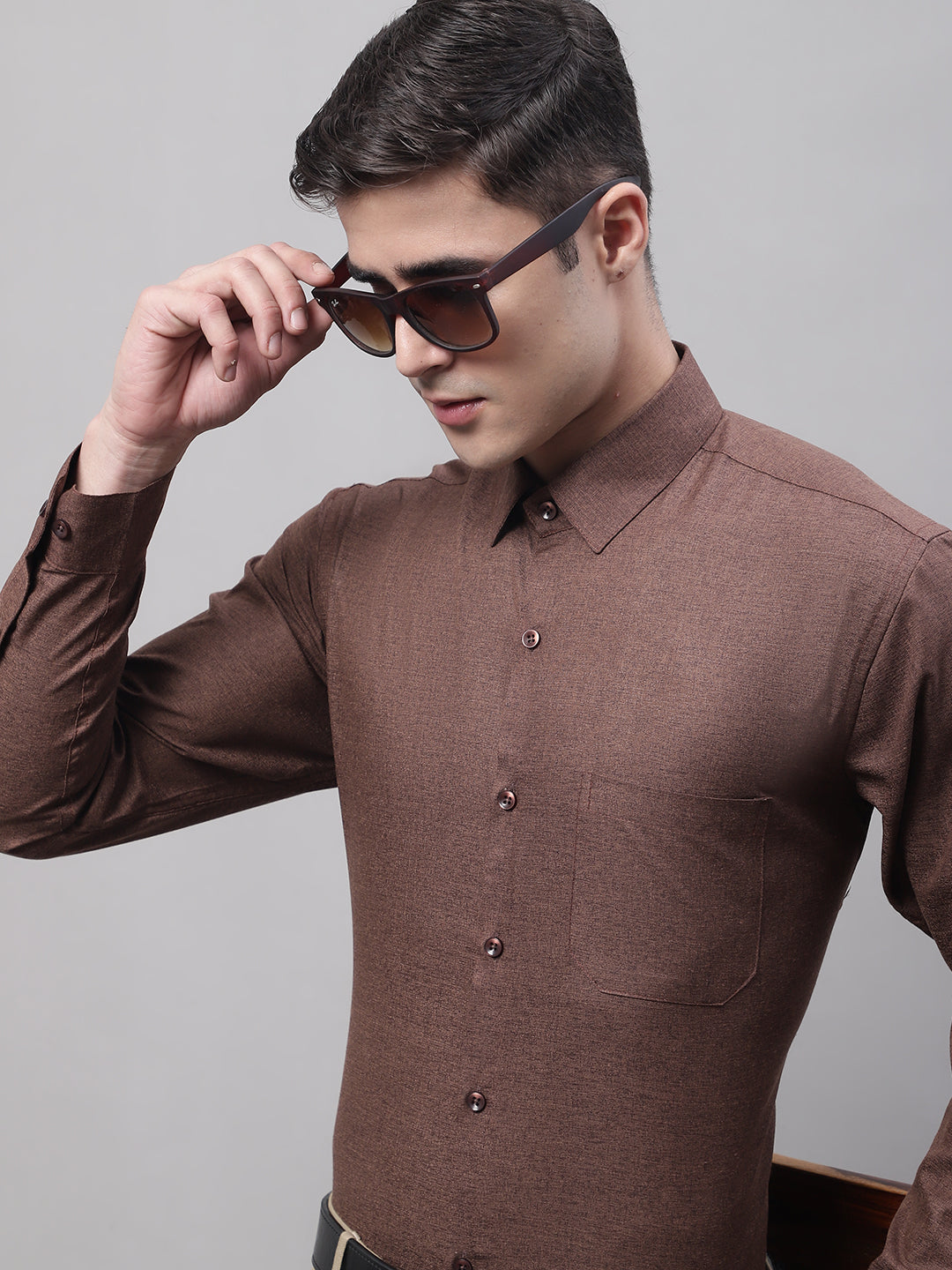 Men's Coffee Brown Cotton Solid Formal Shirt – Indian Needle